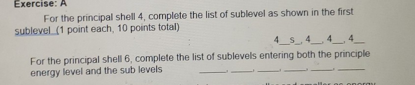 Solved Exercise: A For the principal shell 4, complete the | Chegg.com