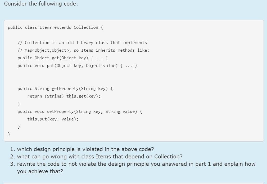 Solved Consider the following code:public class Items | Chegg.com