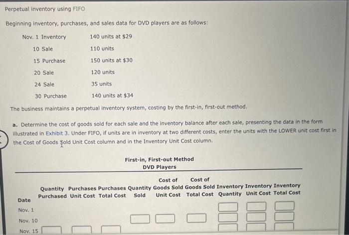 Solved Perpetual inventory using FIFO Beginning inventory, | Chegg.com