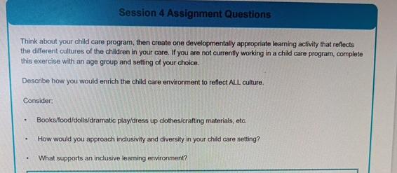 Solved Session 4 ﻿Assignment QuestionsThink about your child | Chegg.com