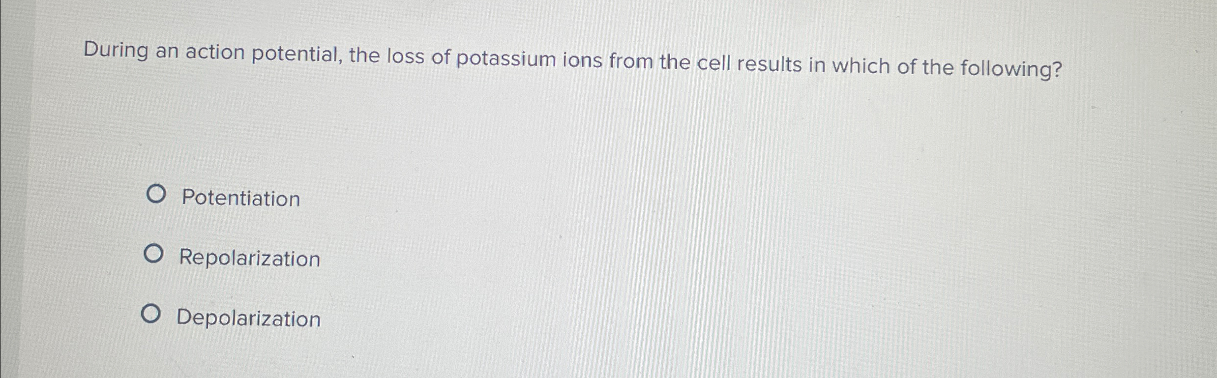 Solved During an action potential, the loss of potassium | Chegg.com