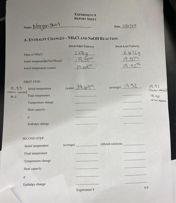 EXPERIMENT 9 REPORT SHEET Name: Morgan suerl Date: | Chegg.com