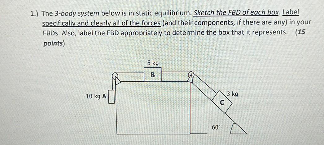 Solved 1.) The 3-body system below is in static equilibrium. | Chegg.com