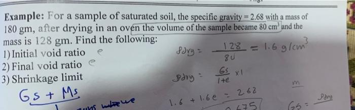 Solved e Example: For a sample of saturated soil, the | Chegg.com