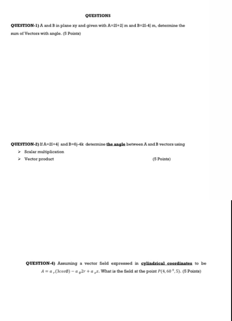 Solved QUESTIONSQUESTION-1A and B in ﻿plane xy ﻿and given | Chegg.com
