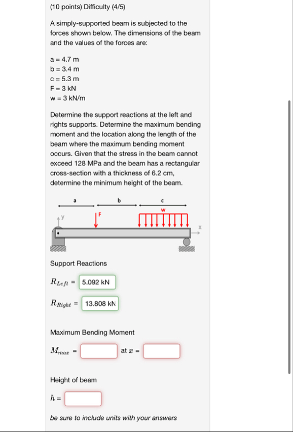 Solved (10 ﻿points) ﻿Difficulty (4/5)A simply-supported beam | Chegg.com