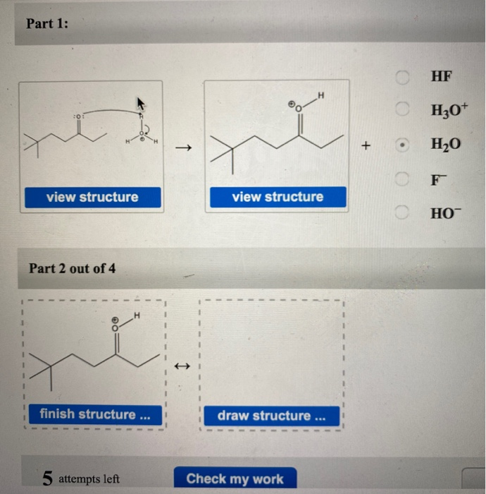 Solved Part 1: HF H30+ + Oo ooo H2O view structure view | Chegg.com