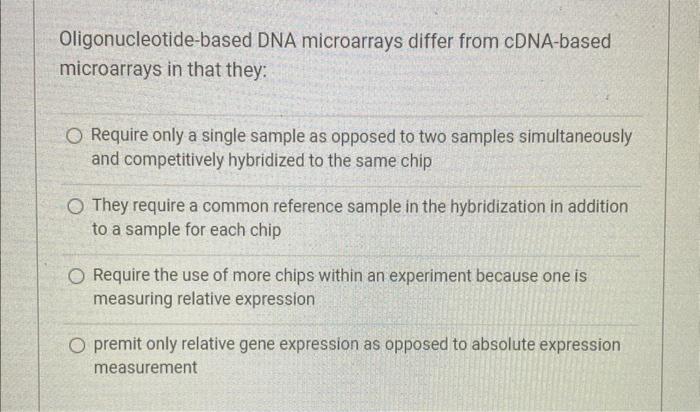 Solved Oligonucleotide-based DNA microarrays differ from | Chegg.com