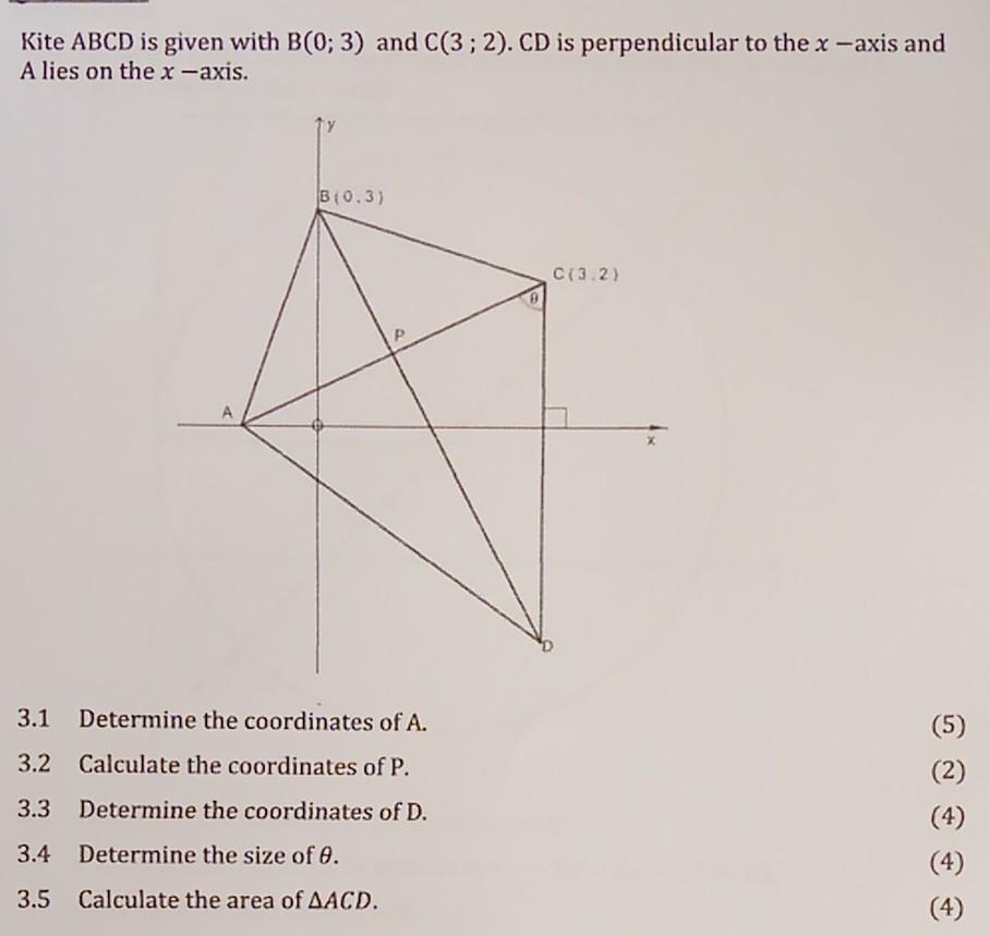 Solved Kite ABCD is given with B(0;3) and C(3;2).CD is | Chegg.com