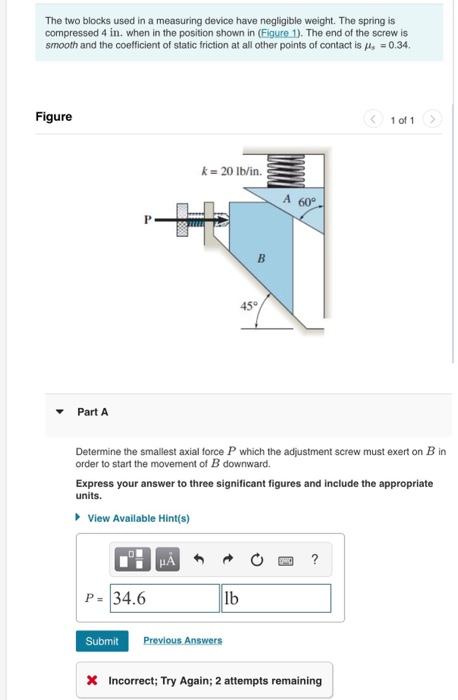Solved The two blocks used in a measuring device have | Chegg.com