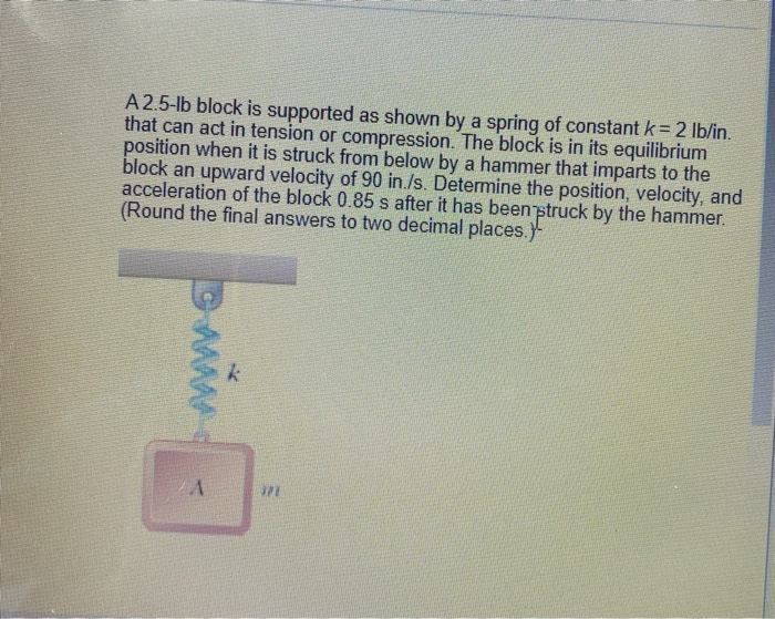 Solved A 2.5-lb block is supported as shown by a spring of | Chegg.com