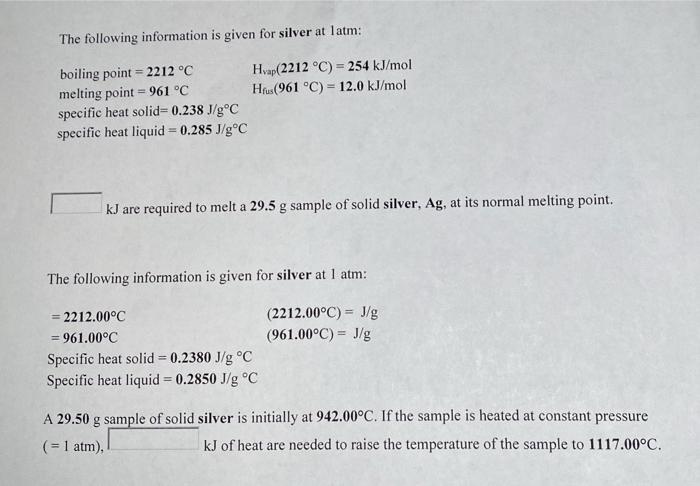 Solved The following information is given for silver at | Chegg.com