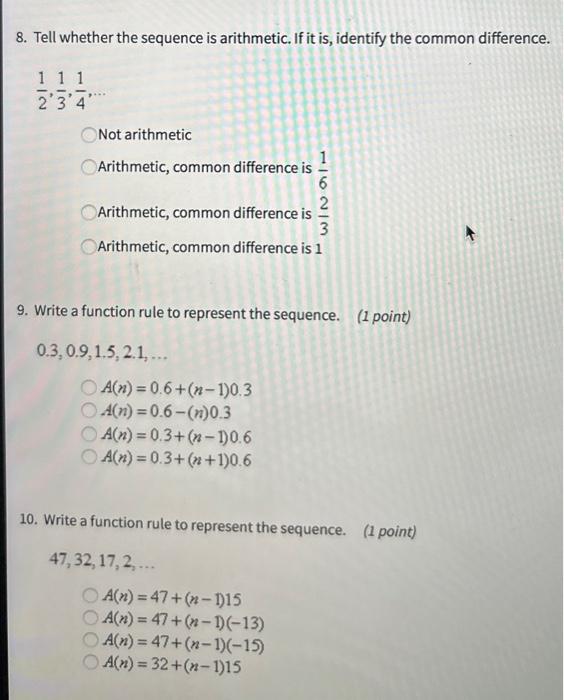 Solved 8. Tell whether the sequence is arithmetic. If it is, | Chegg.com