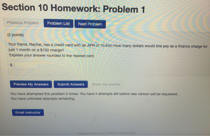 Solved Section 10 Homework Problem 1 Previous Problem 9084