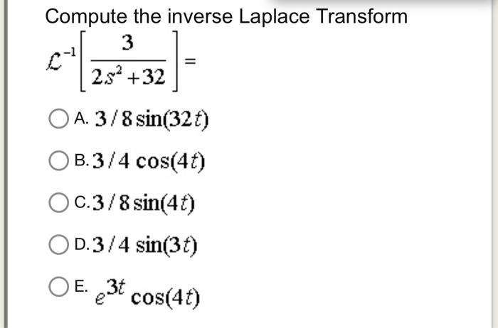 Solved Compute the inverse Laplace Transform f−1[2s2+323]= | Chegg.com