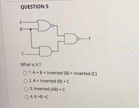 Solved QUESTION 5 A B с What is X? O 1.A + B + Inverted (B) | Chegg.com