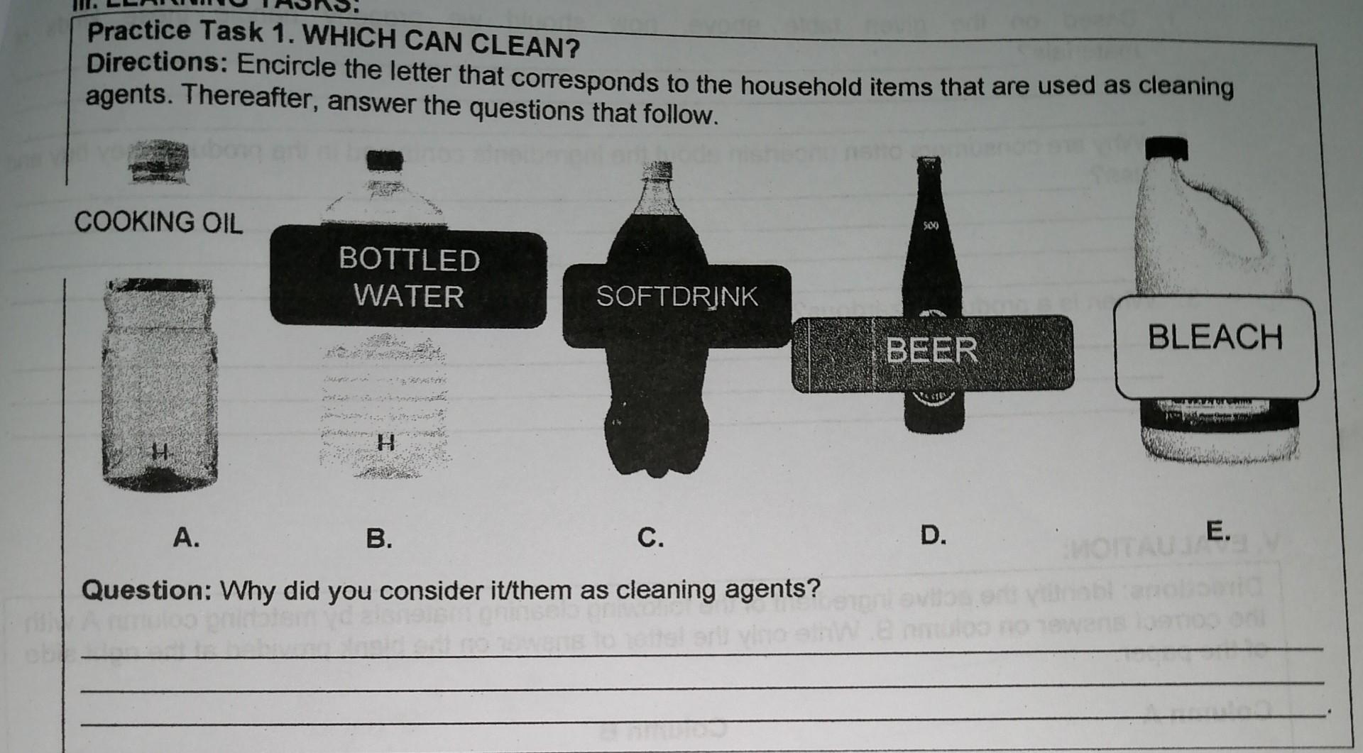 Solved Practice Task 1. WHICH CAN CLEAN? Directions: | Chegg.com