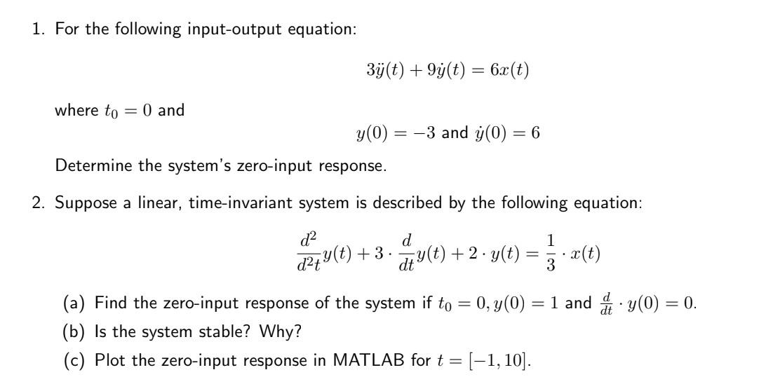 Solved 1 For The Following Input Output Equation 