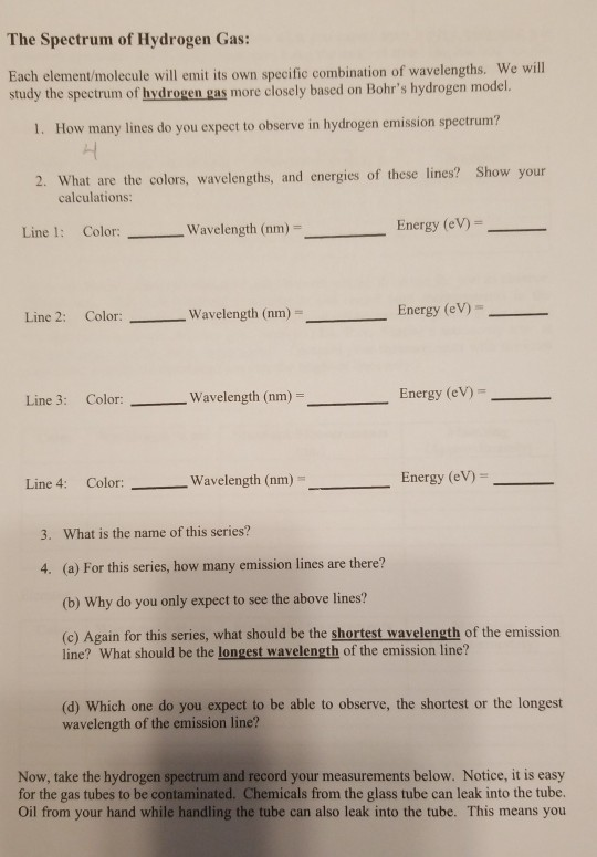 Solved The Spectrum of Hydrogen Gas: Each element/molecule | Chegg.com
