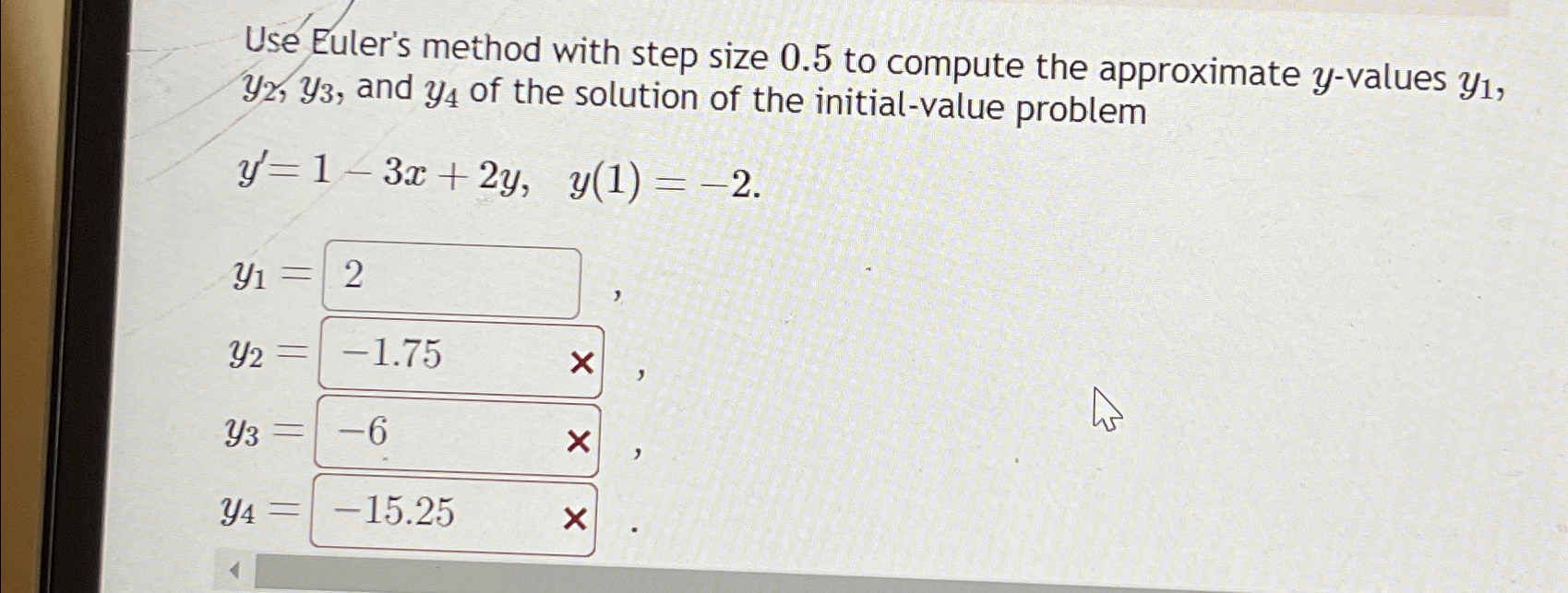Solved Use Euler's method with step size 0.5 ﻿to compute the | Chegg.com