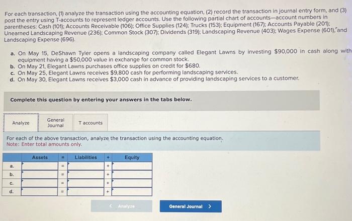 Solved For each transaction, (1) analyze the transaction | Chegg.com