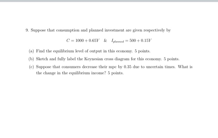 Solved 9. Suppose that consumption and planned investment | Chegg.com
