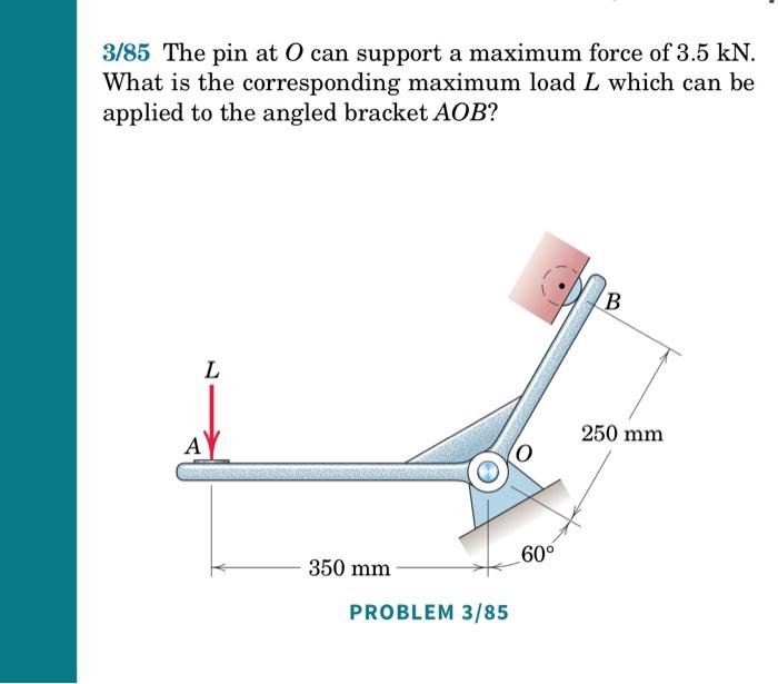 Solved 3/85 The pin at O can support a maximum force of | Chegg.com