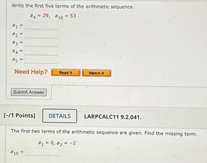 Solved Write the first five terms of the arithmetic | Chegg.com