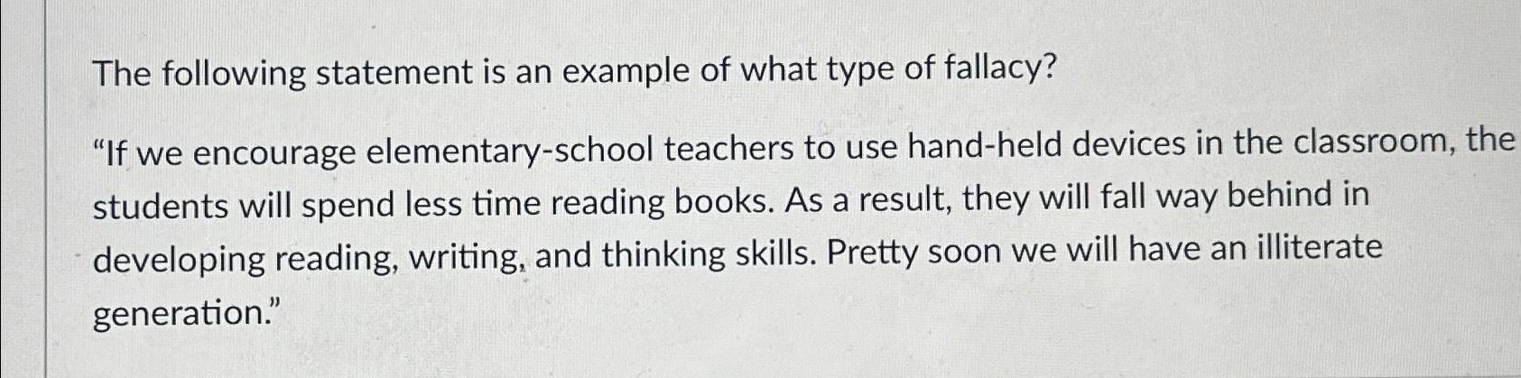 Solved The following statement is an example of what type of | Chegg.com