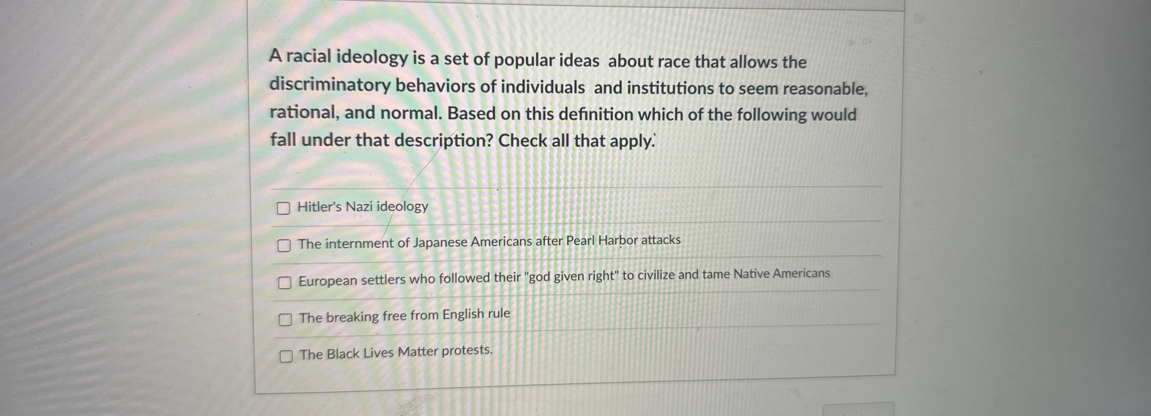 Solved A racial ideology is a set of popular ideas about | Chegg.com