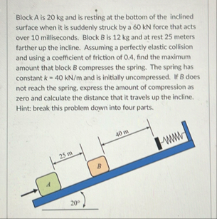 Solved Block A is 20 ﻿kg and is resting at the bottom of the | Chegg.com