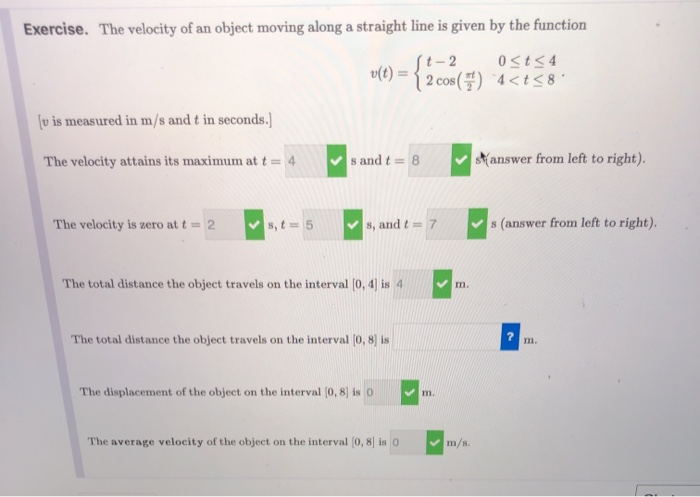 Solved Exercise. The velocity of an object moving along a | Chegg.com