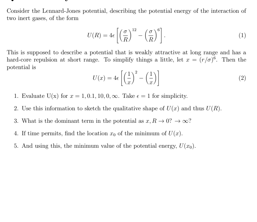 Solved Consider the Lennard-Jones potential, describing the | Chegg.com