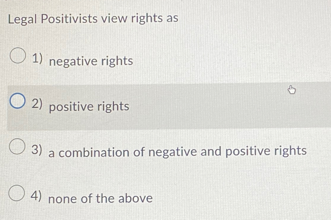 Solved Legal Positivists view rights asnegative | Chegg.com
