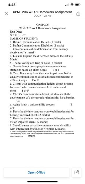 CPNP 206 Week 3 Class 1 Homework Assignment Due Date: | Chegg.com