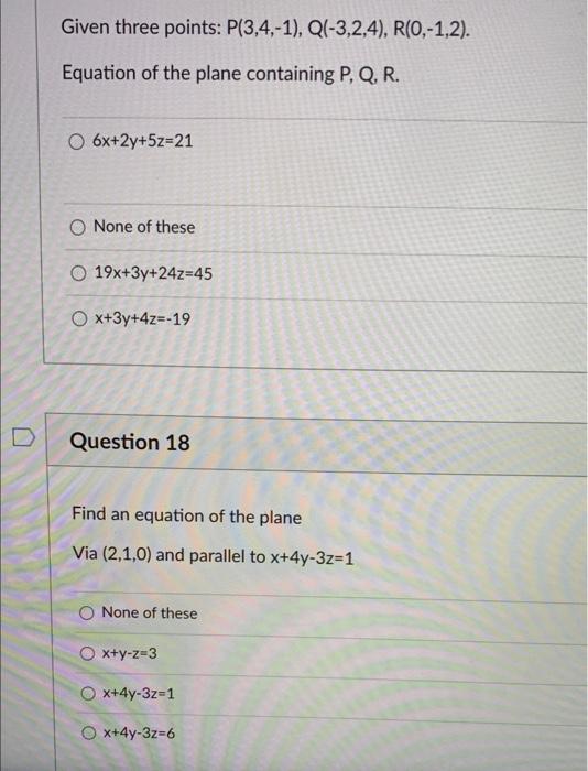 Solved Given three points: P(3,4,−1),Q(−3,2,4),R(0,−1,2) | Chegg.com