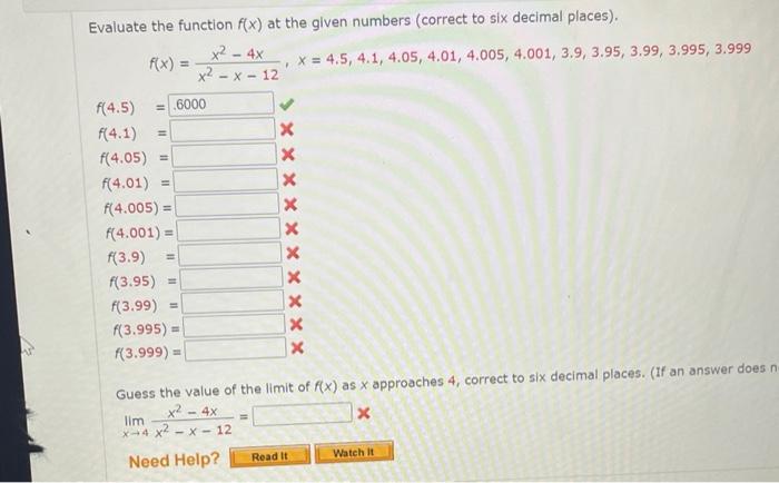Solved Evaluate the function f(x) at the given numbers | Chegg.com