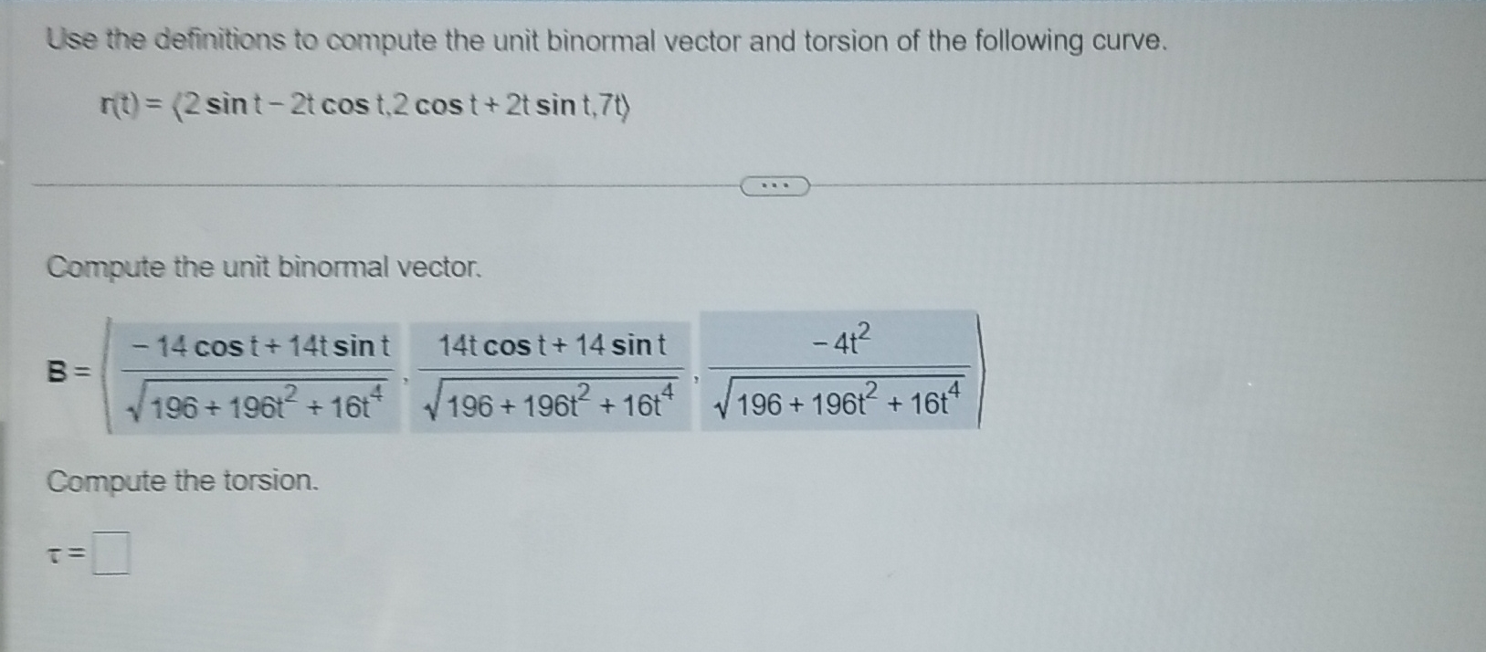 Solved Use the definitions to compute the unit binormal | Chegg.com