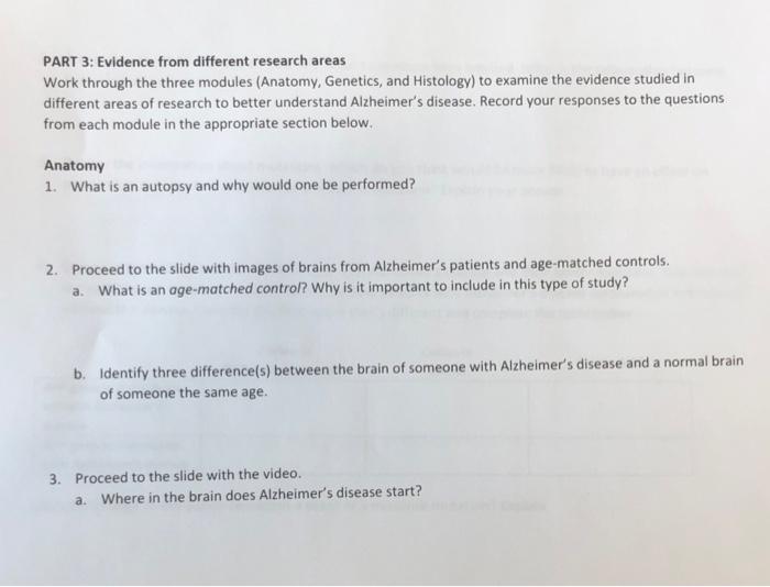 Solved PART 3: Evidence from different research areas Work | Chegg.com