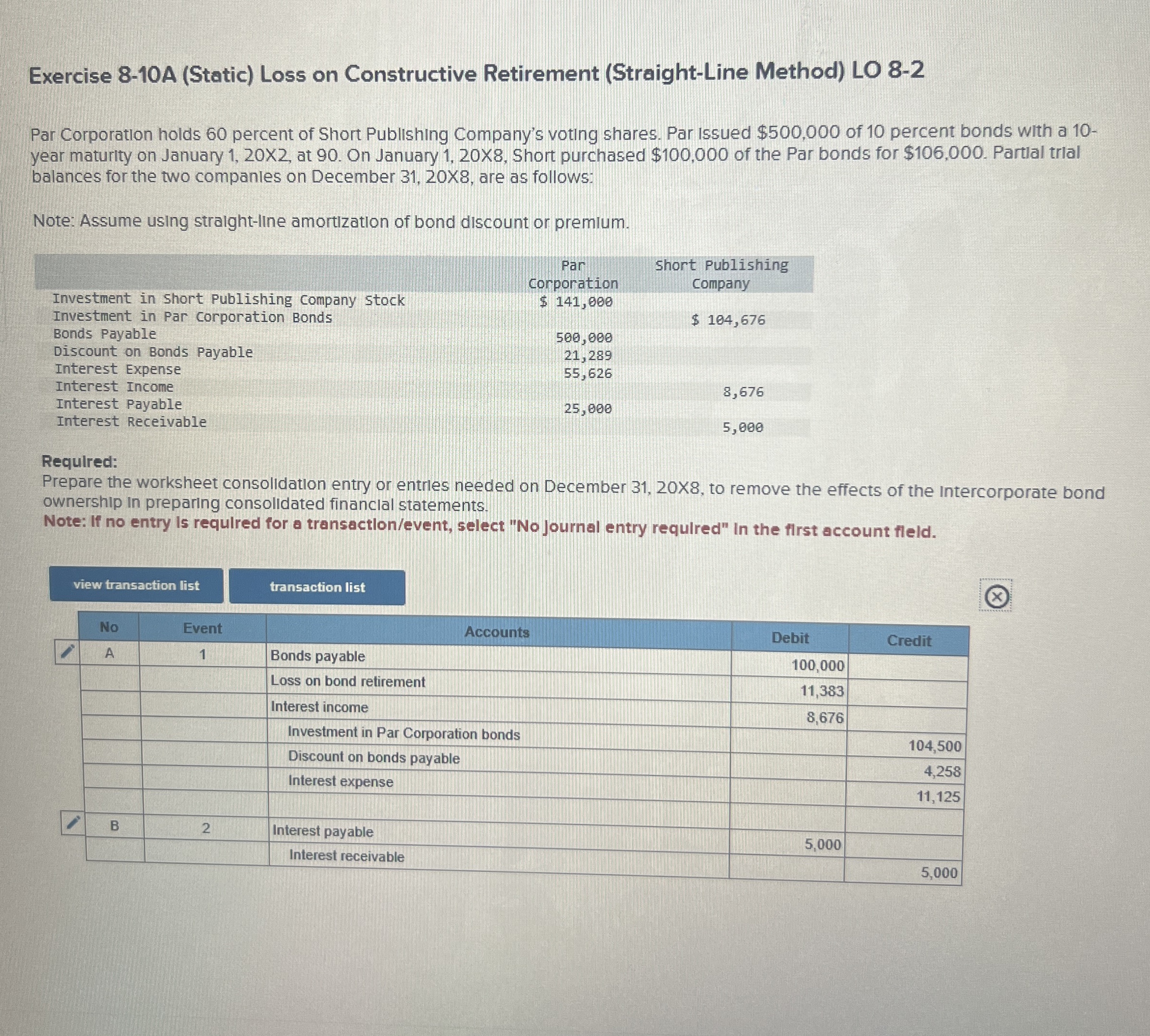 Exercise 8-10A (Static) ﻿Loss on Constructive | Chegg.com