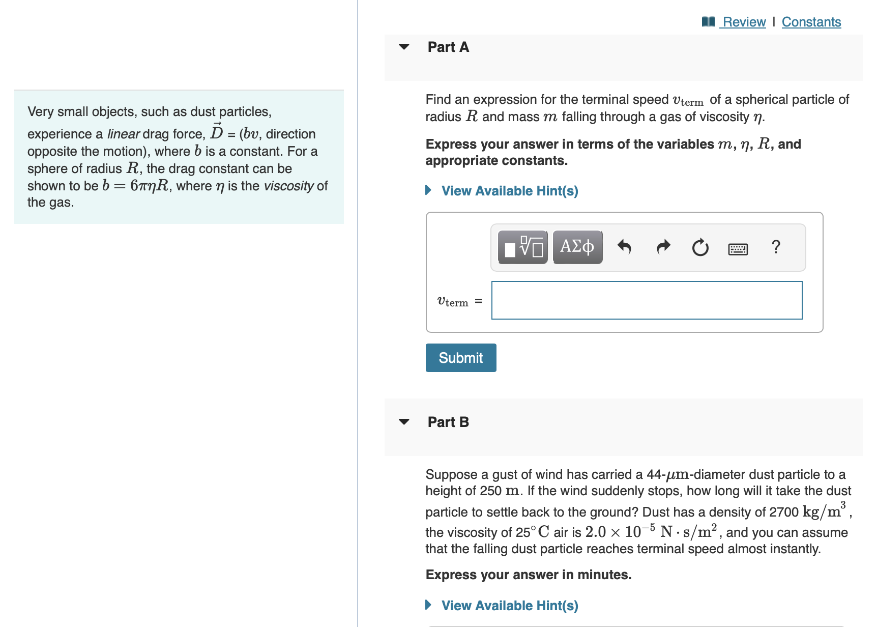 Solved Part AVery small objects, such as dust | Chegg.com