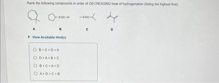 Solved Rank the following compounds in order of DECREASING | Chegg.com