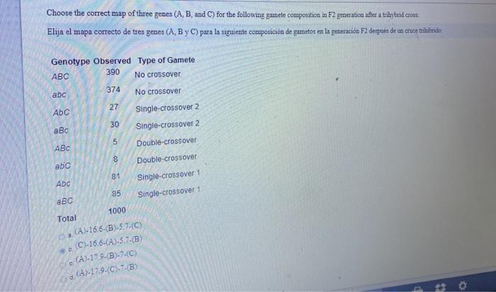 Solved Choose the correct map of three genes (A, B, and C) | Chegg.com