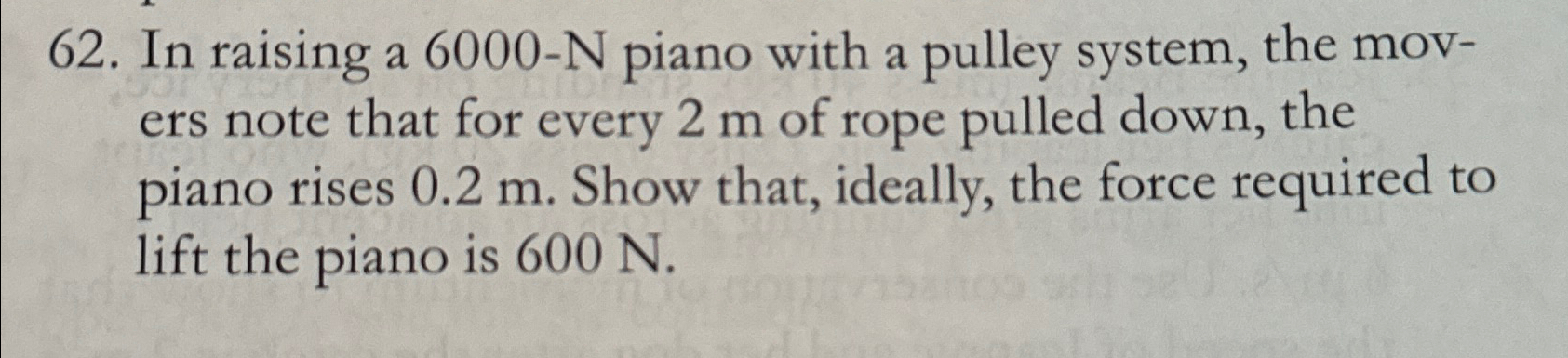 Solved In raising a 6000-N ﻿piano with a pulley system, the | Chegg.com