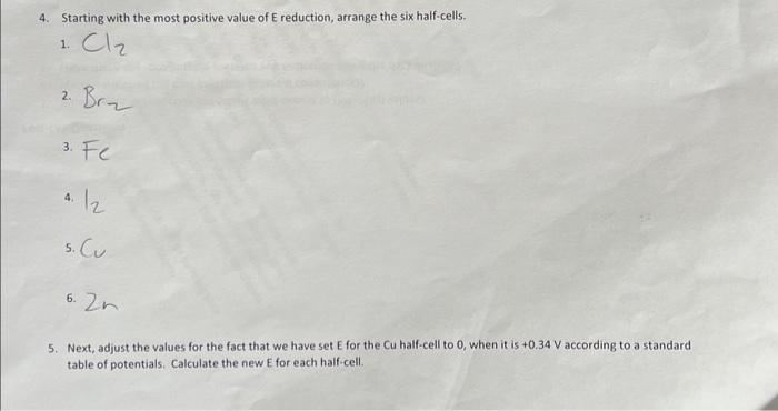 1. Set the E0 value for Cu2+/Cu to 0 . Complete the | Chegg.com