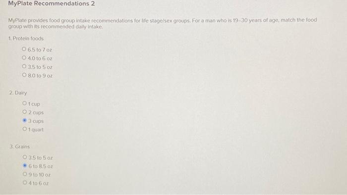 MyPlate provides food group intake recommendations | Chegg.com