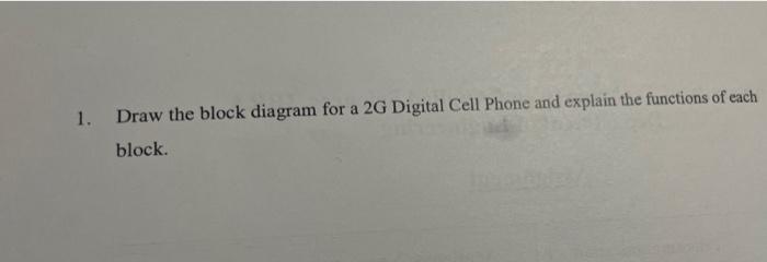 Solved 1. Draw the block diagram for a 2G Digital Cell Phone | Chegg.com
