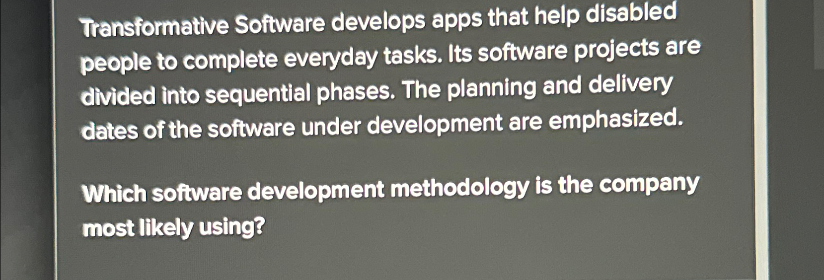 Solved Transformative Software develops apps that help | Chegg.com