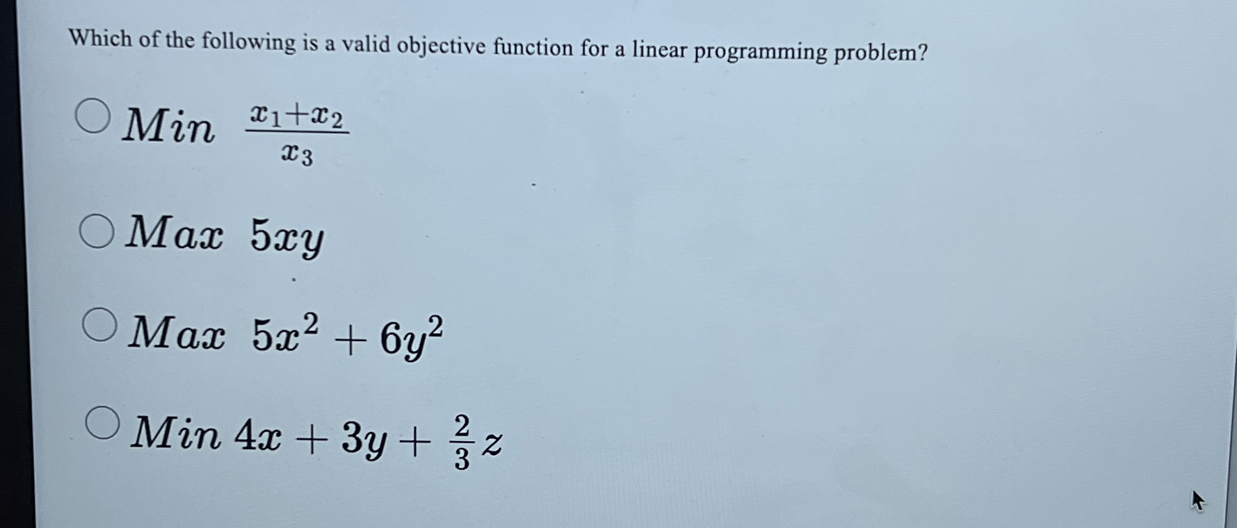 Solved Which Of The Following Is A Valid Objective Function