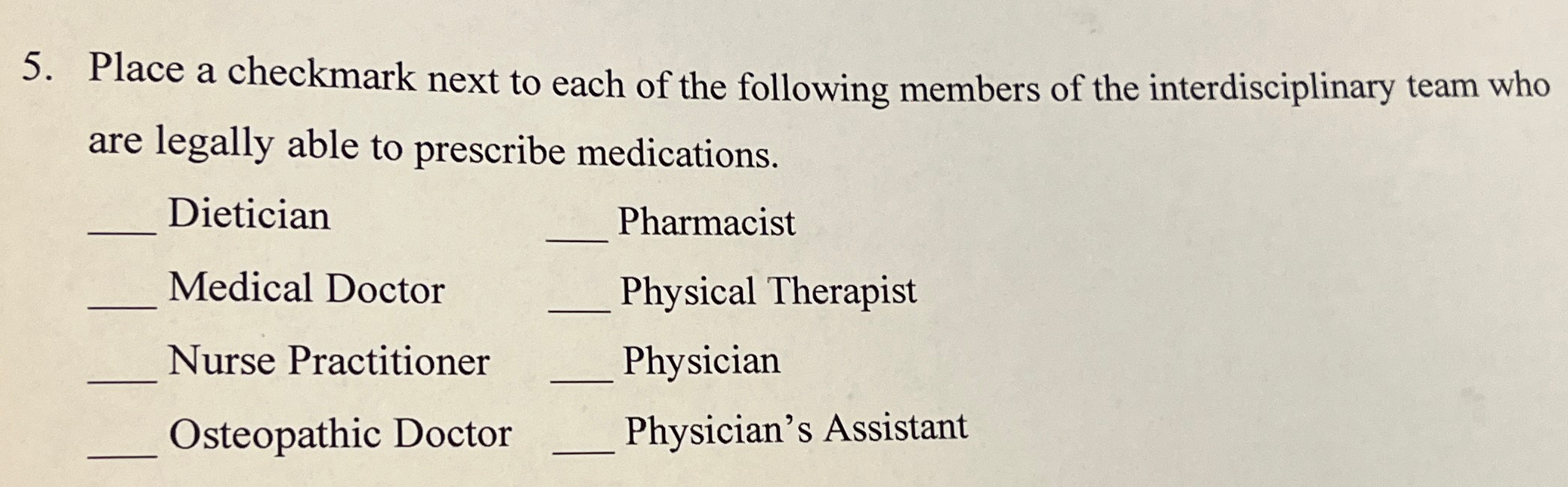 Solved Place a checkmark next to each of the following | Chegg.com
